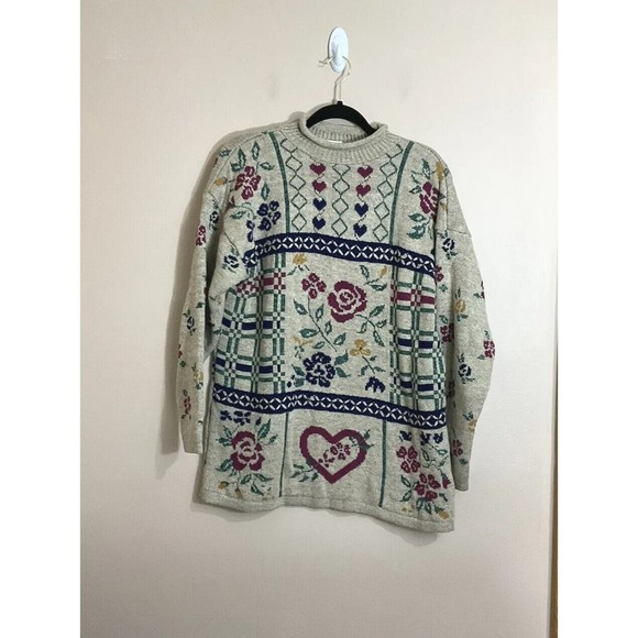 Classic Elements | Sweaters | Vtg Women Floral Sweater L Beige ...